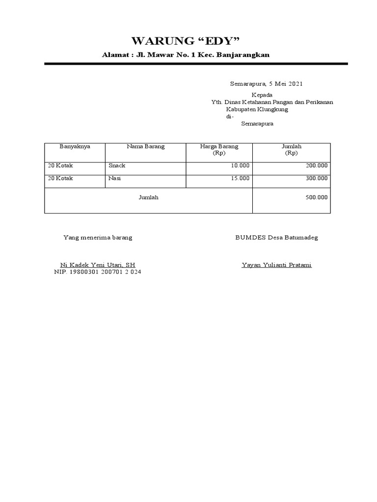 SPJ KONSUMSI PROVINSI 2021 (KWT MONCONG KARYA BERSATU) | PDF
