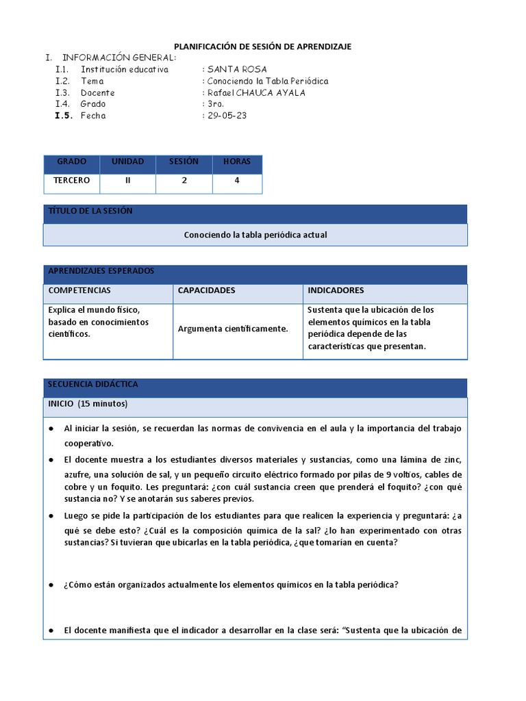 Ley de La Tabla Periodica Sesion 2 | PDF | Tabla periódica | Rieles