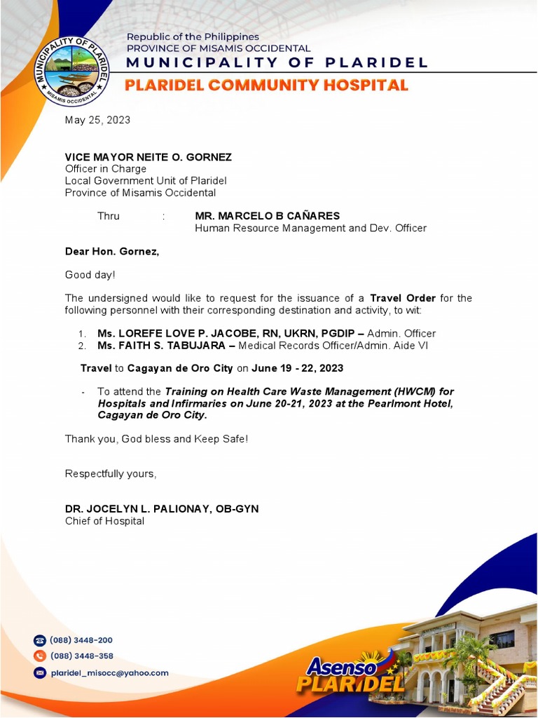 3 Letter - Request For Travel Order | PDF