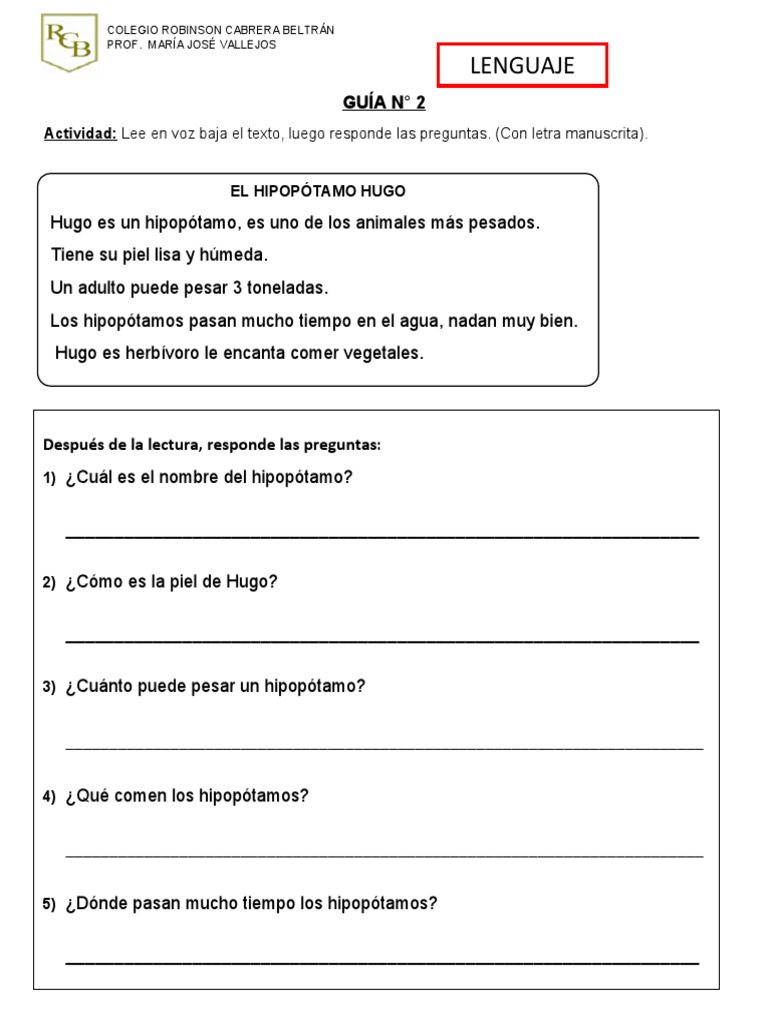 Actividades de lectura sobre hipopótamos | PDF