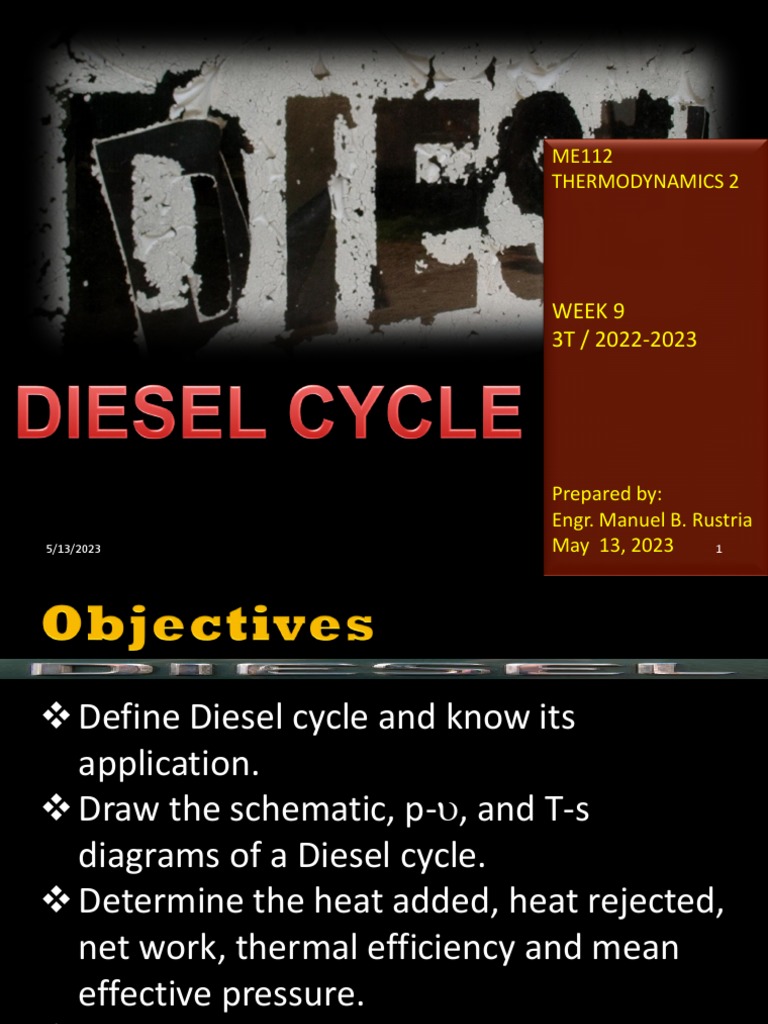 Week 9 - Diesel Cycle 3t 2022-2023 | PDF | Engine Technology | Thermodynamics