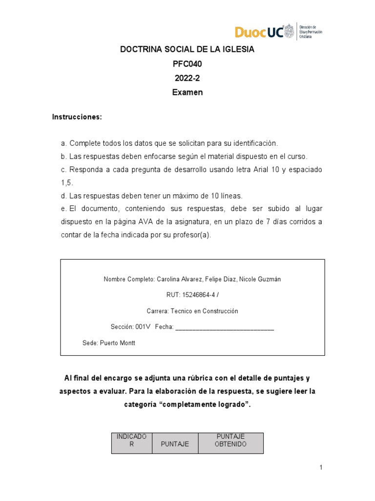 Examen PFC040 2022-2 DSI | PDF | Amor | Justicia