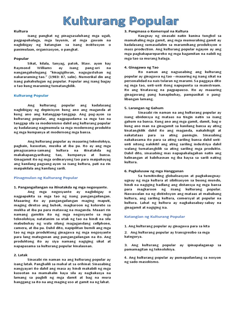 Kulturang Popular | PDF