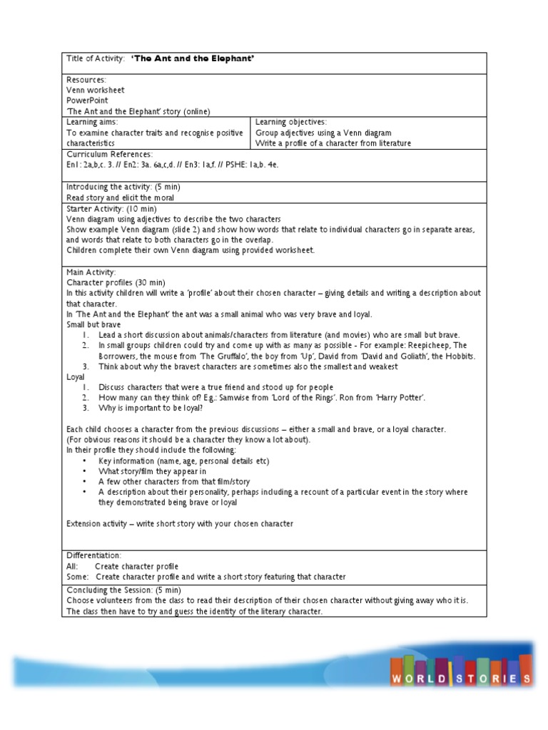 Ant and The Elephant Lesson Plan | PDF