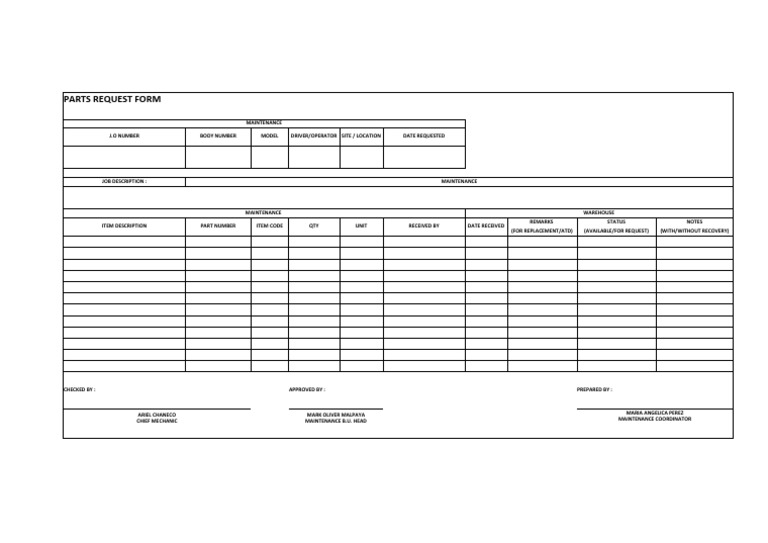 Parts Request Form for Maintenance | PDF