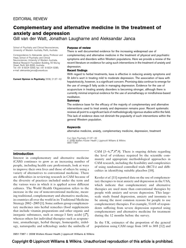 Complementary and Alternative Medicine in The Treatment of | PDF ...