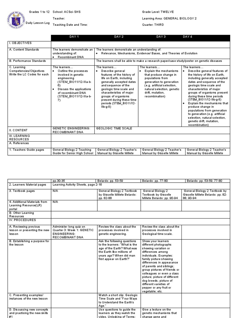 General Biology 2 Lesson Plan: Week 3 | PDF | Science & Mathematics