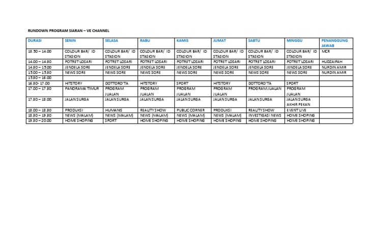 VE Channel Programme Rundown | PDF