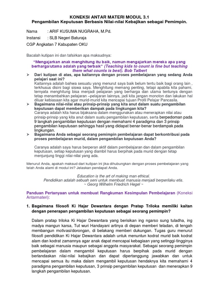 Koneksi Antar Materi Modul 3.2 Oke | PDF