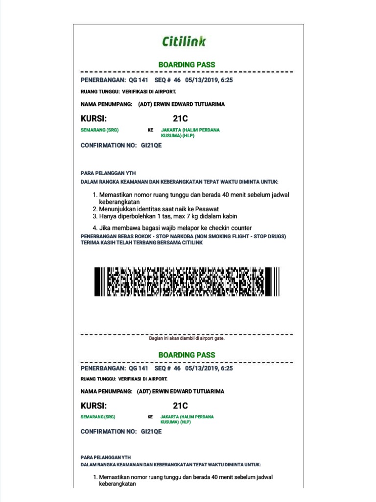 PDF Contoh Tiket Citilink - Compress | PDF