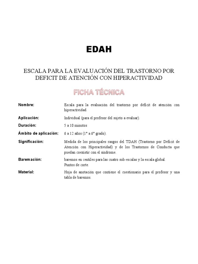 Escala Edah Aplicada | PDF | Desorden hiperactivo y deficit de atencion ...