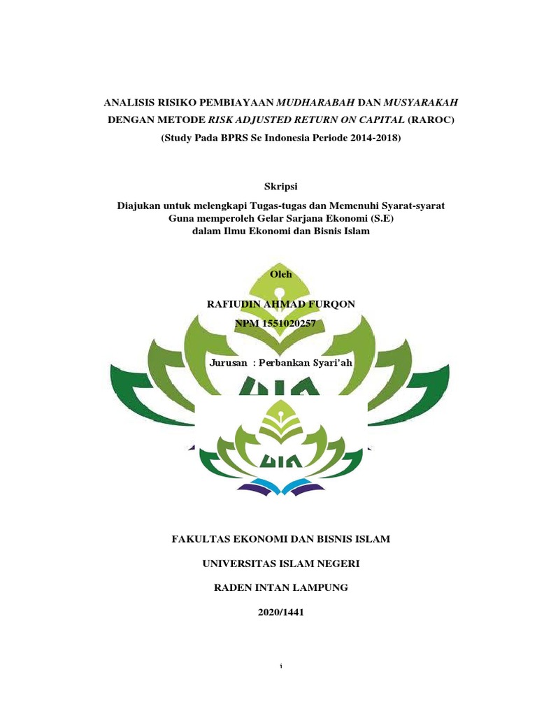 Skripsi - Rafiudin Ahmad Furqon - 1551020257 - Analisis Risiko Pembiayaan Mudharabah Dan ...