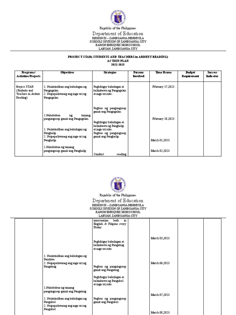 ACTION PLAN STAR Filipino | PDF