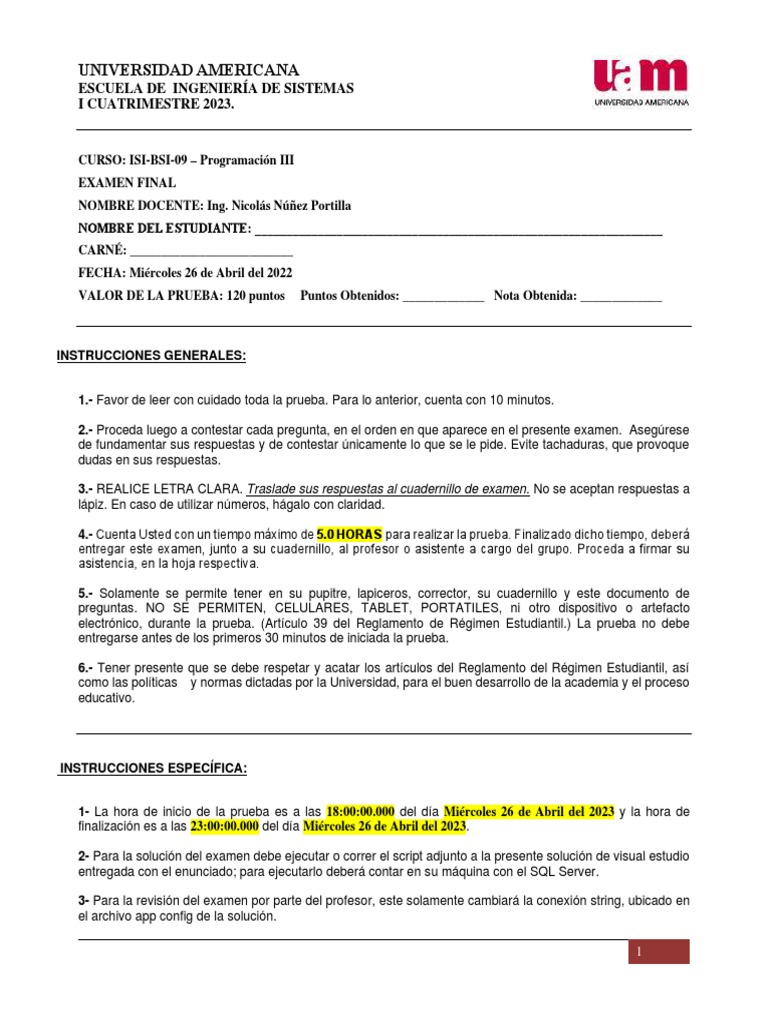 Examen Programación III 2023 | PDF | Bases de datos | Información
