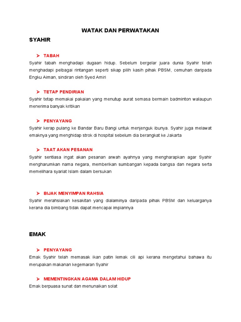 Watak Perwatakan | PDF