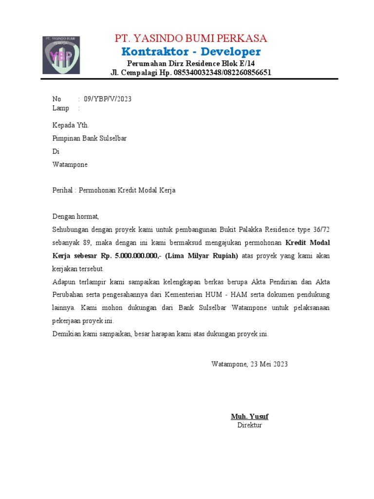 SURAT Permohonan Kredit Pt. Yasindo | PDF