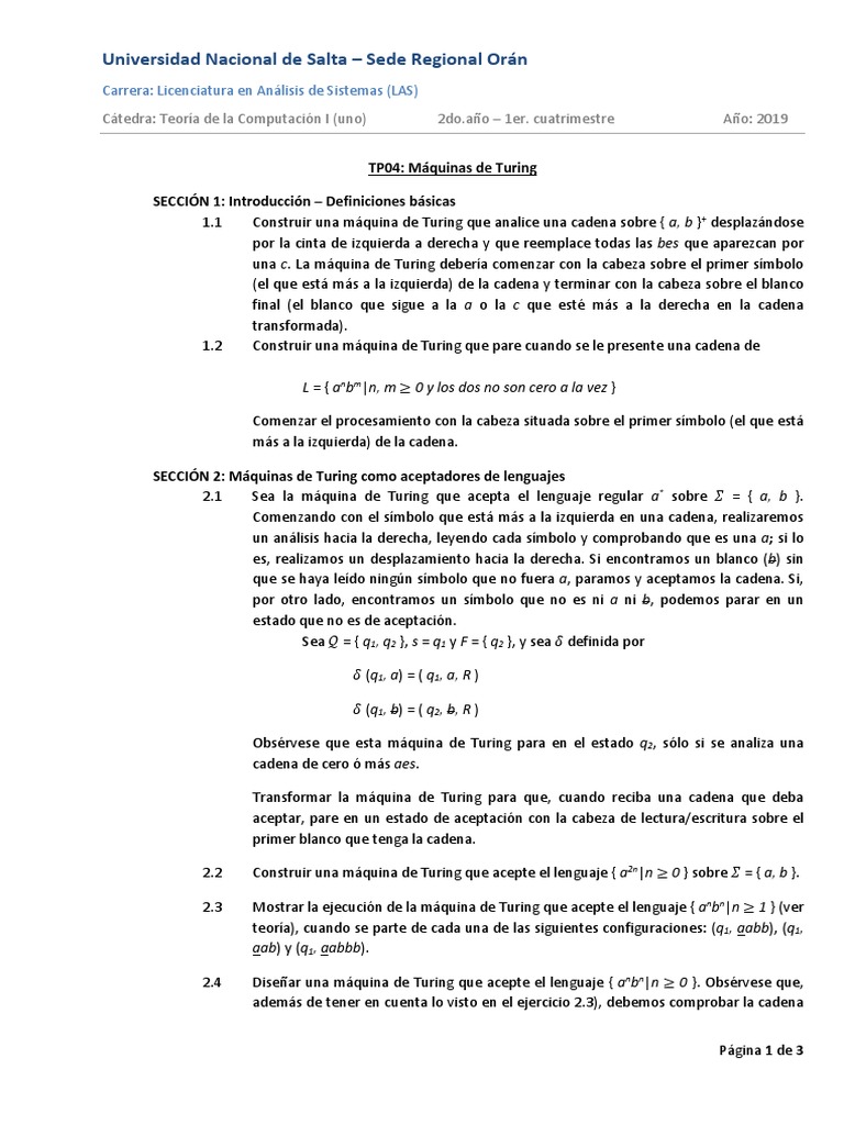 Máquinas de Turing: Ejercicios y Teoría | PDF | Sustracción ...