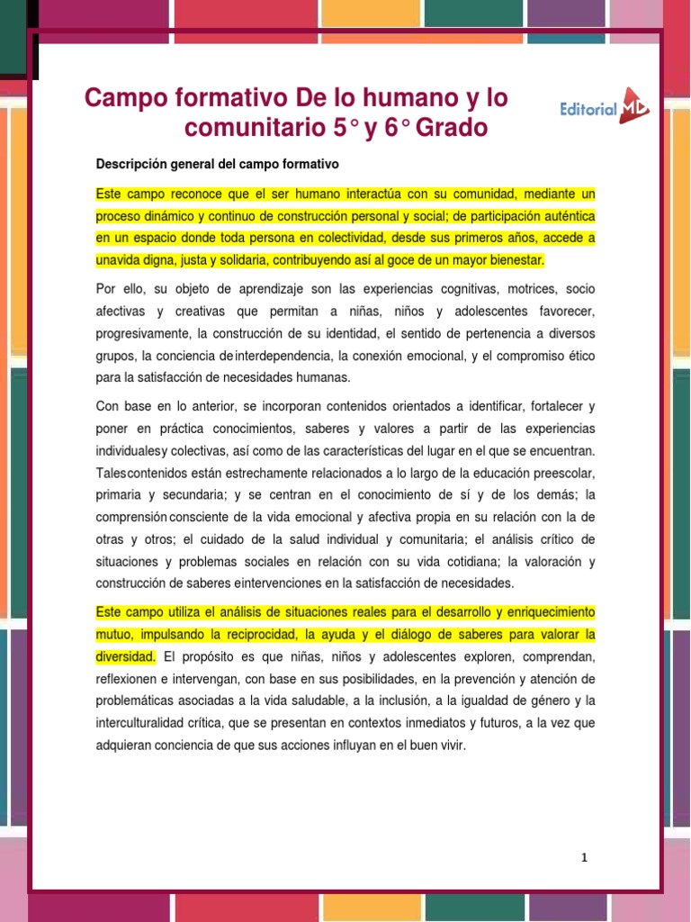 De Lo Humano y Lo Comunitario (5° y 6° Grado) | PDF | Educación de la primera infancia | Familia