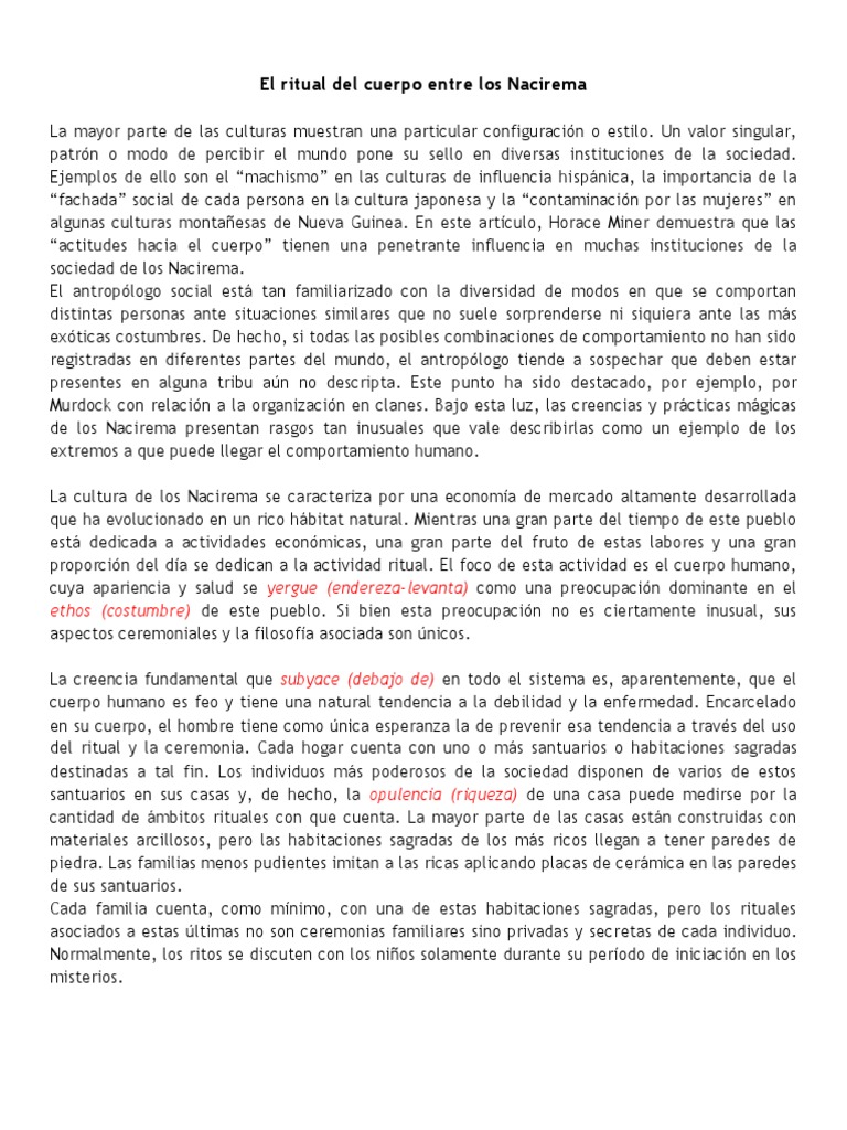 Nacirema Resumen | PDF | Rituales | Sociedad
