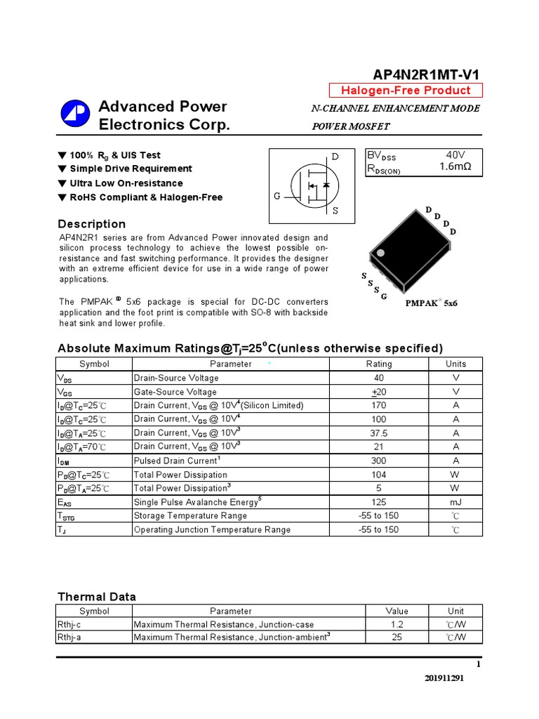 Ap4n2r1mt V1 | PDF | Field Effect Transistor | Diode