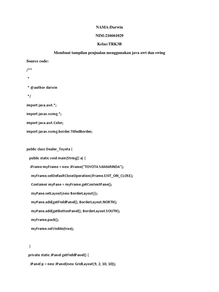 Darwin 216661029 TampilanPenjualan | PDF | Object Oriented Programming | Computing Platforms