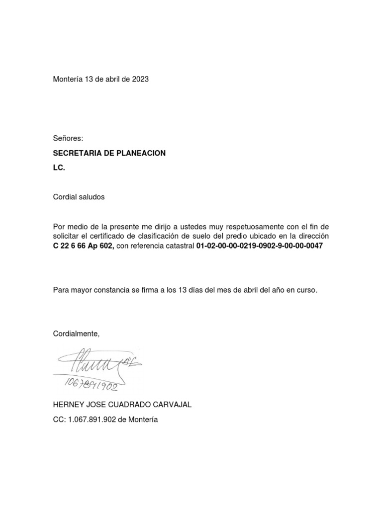 Carta Solicitud de Uso Suelo | PDF