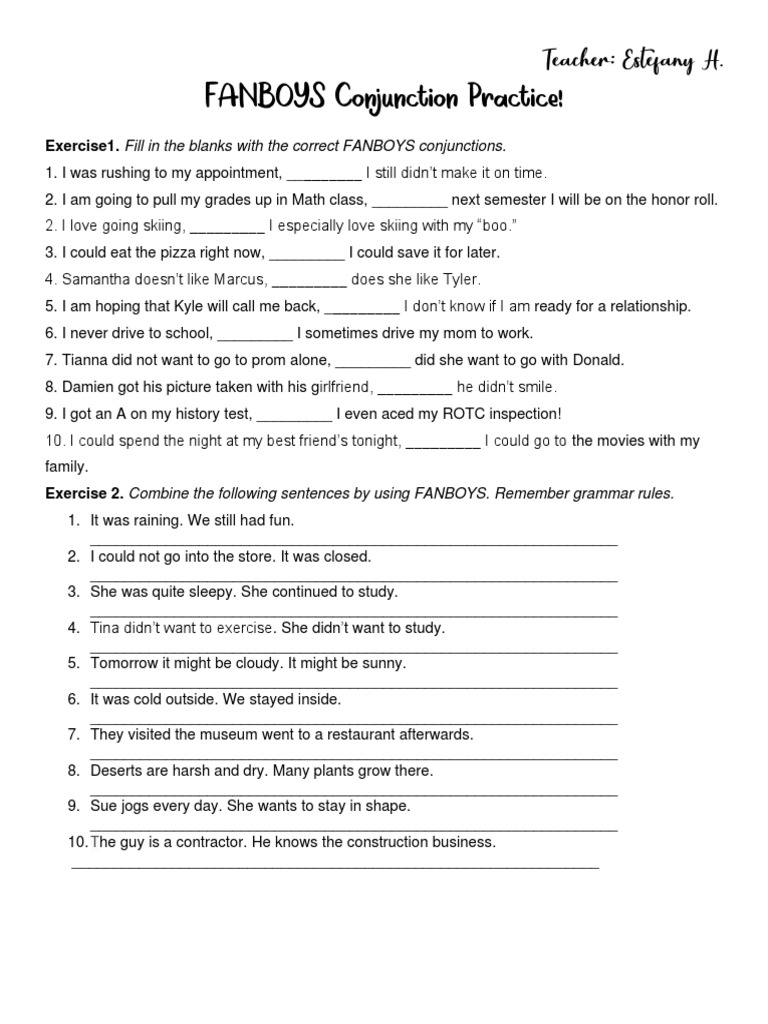 Practice 1 - FANBOYS Conjunction | PDF