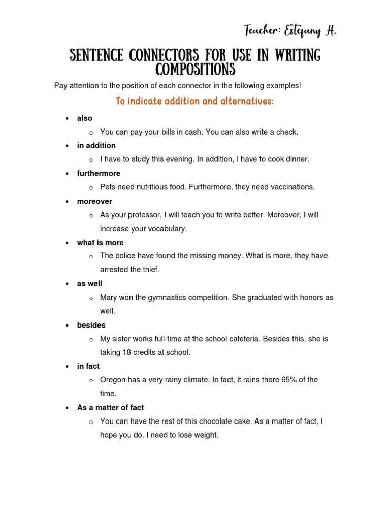 List of Connectors With Examples | PDF | Self-Improvement