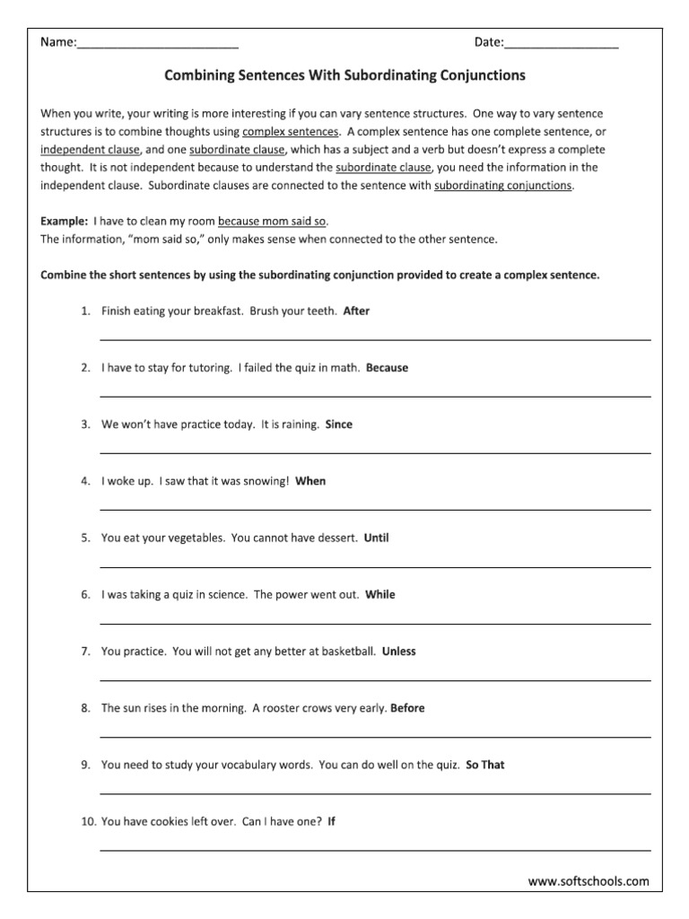 Practice 3 - Subordinating Conjunction | PDF