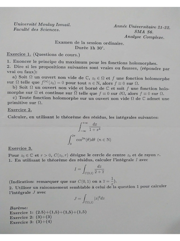 Examen Analyse Complexe | PDF