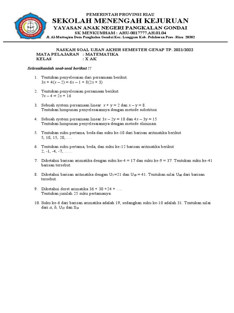 NASKAH SOAL MATEMATIKA - Copy | PDF