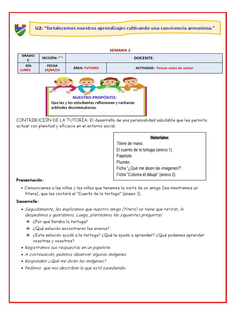 Tutoria Pensar Antes de Actuar 24 Abril | PDF