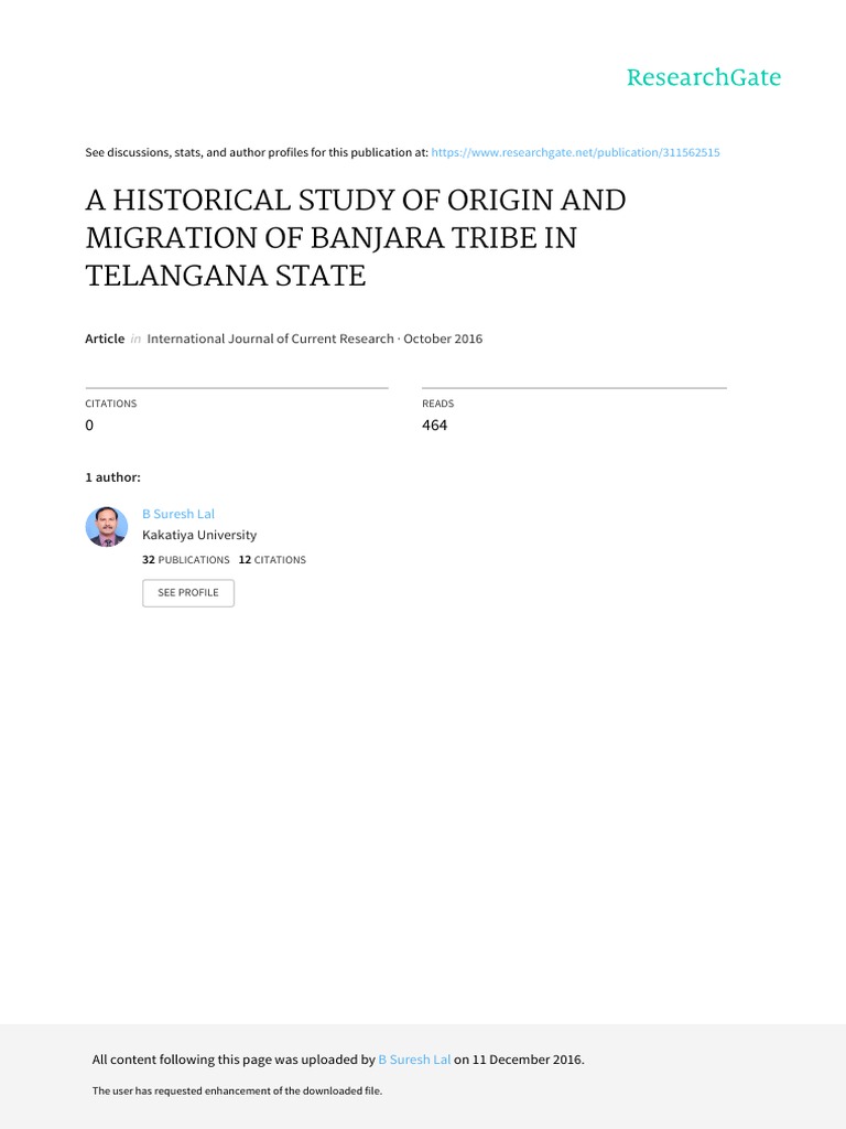 A Historical Study of Origin and Migration of Banjara Tribe in ...