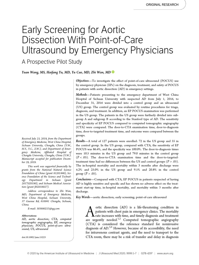 Early Aortic Dissection Screening via POCUS | PDF | Sensitivity And ...