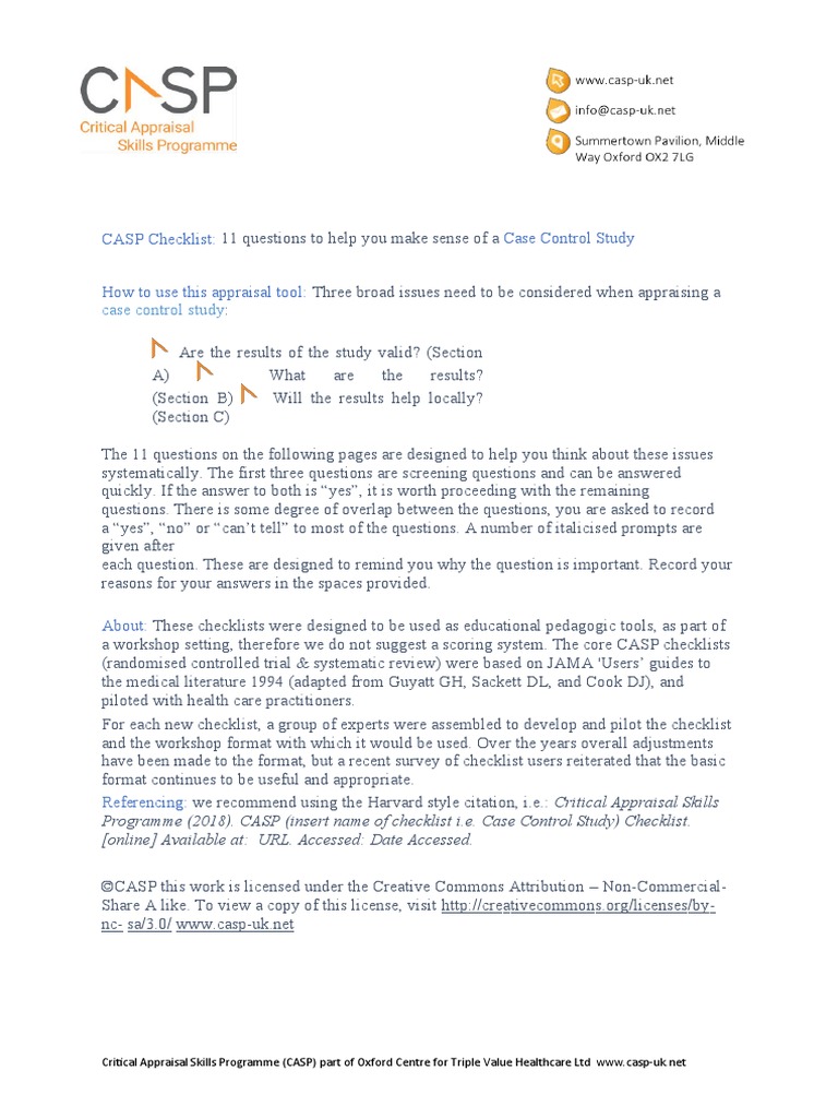 CASP Case Control Study Checklist 2018 Fillable Form Ceklis Fix | PDF | Confounding | Systematic ...