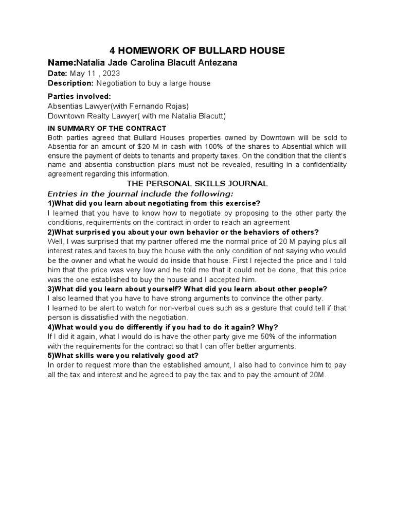 4 HOMEWORK OF JOURNAL BULLARD HOUSE | PDF