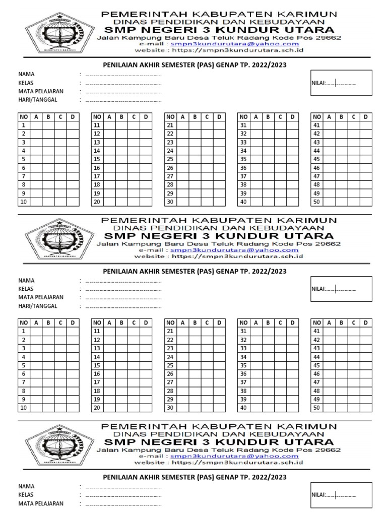 Lembar Jawaban (50 Soal) | PDF