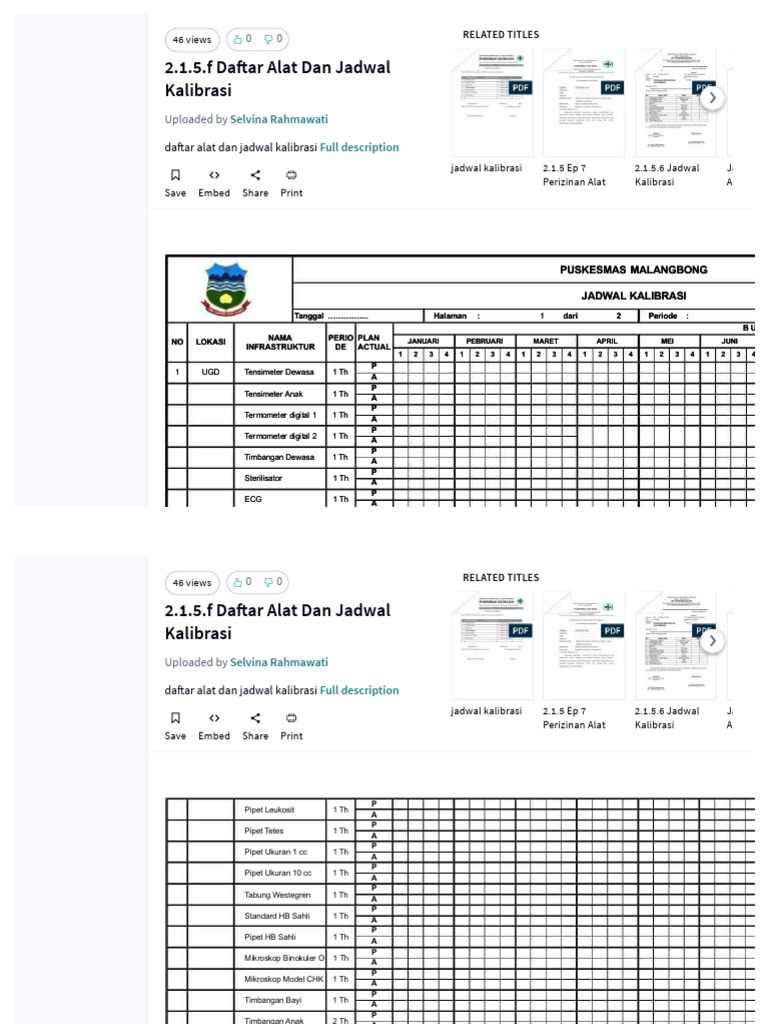 Daftar Jadwal Kalibrasi | PDF