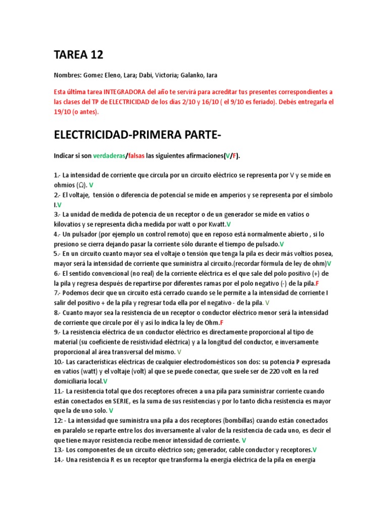 Tarea 12 | PDF | Corriente eléctrica | Electricidad