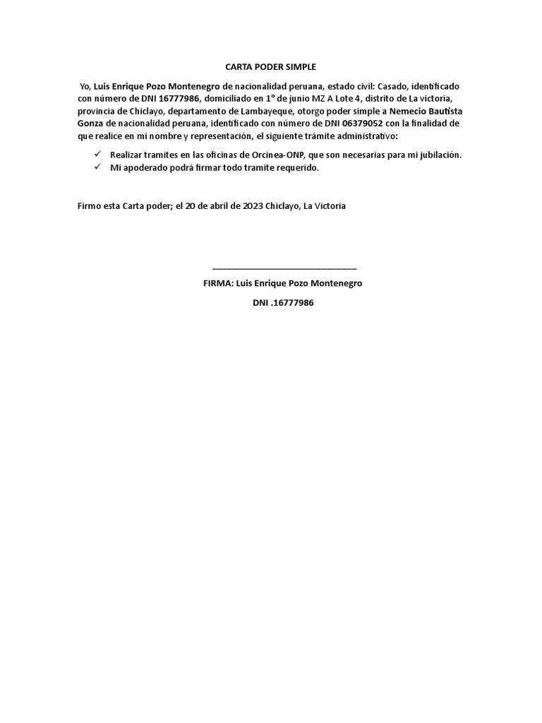 Carta Poder Simple | PDF
