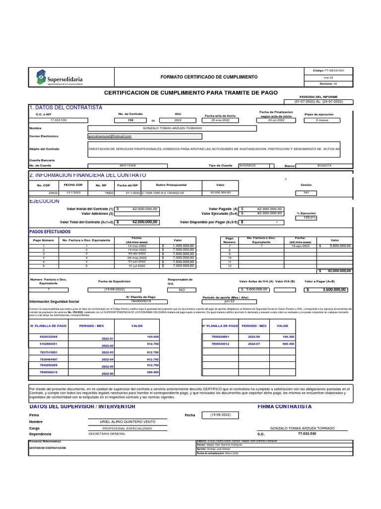 Cuenta de Cobro 8 Gonzalo Arzuza Torrado | PDF | Creación de capacidad | Economias