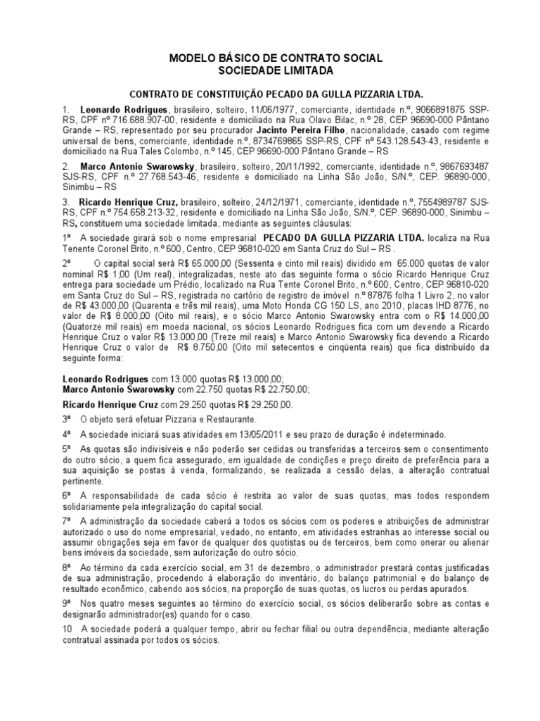 Modelo Básico de Contrato Social | PDF | Economia | Balancete