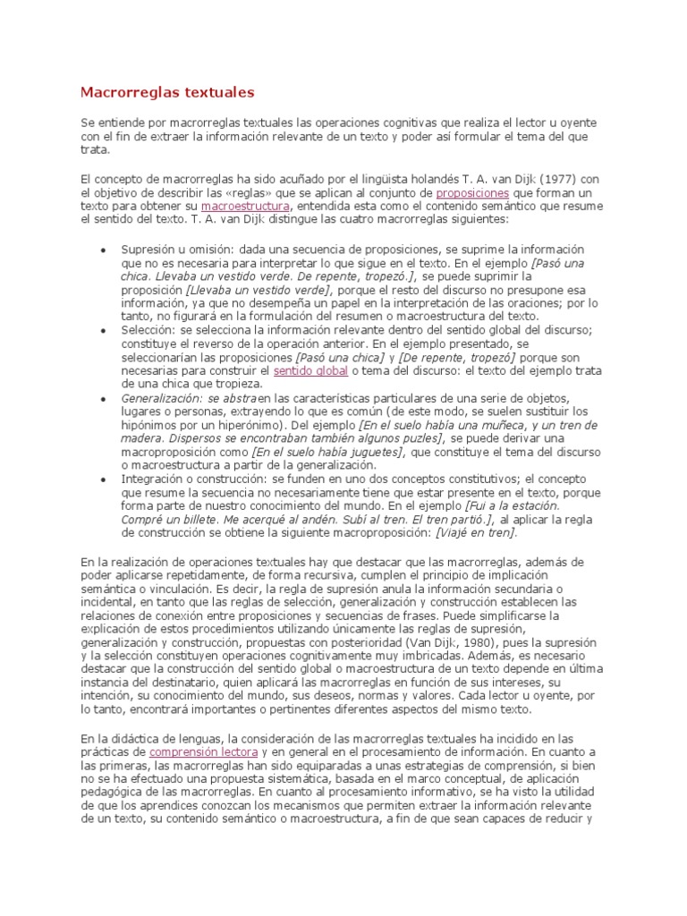 Macrorreglas Textuales y su Aplicación | PDF | Comprensión lectora ...