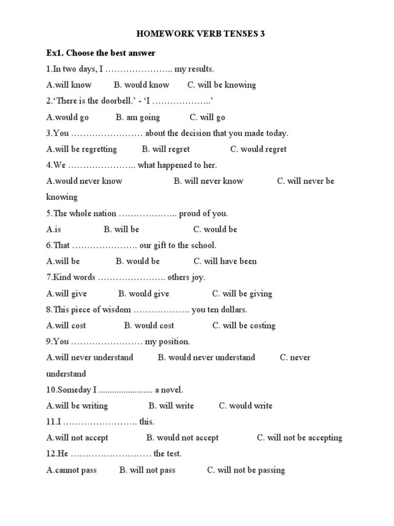 Homework Verb Tenses 3 | PDF