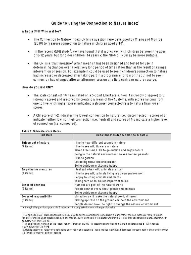 Guide To Using The Connection To Nature Index | PDF