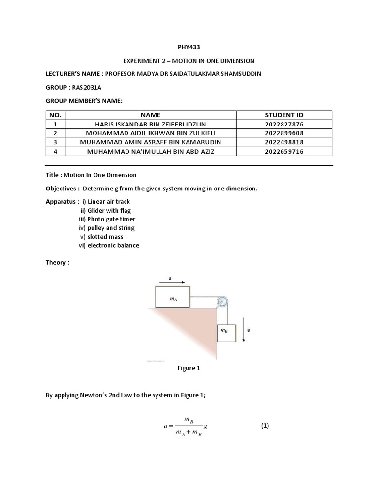 Phy 433 Experiment 2 | PDF | Acceleration | Mass