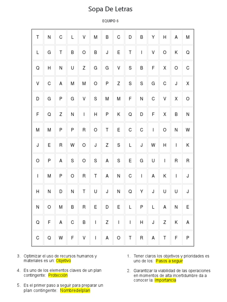 Sopa de Letras Respuestas - 074341 | PDF