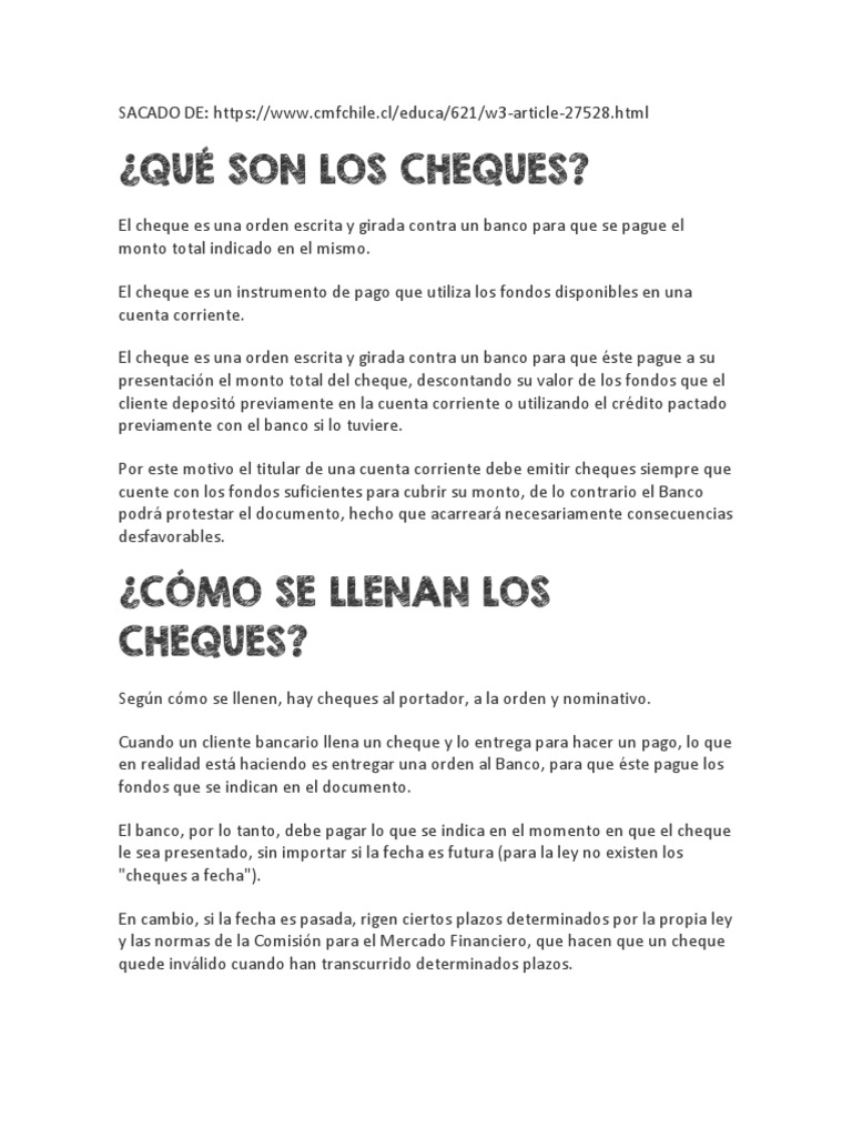 Tipos y Uso de Cheques en Chile | PDF | Cheque | Bancos