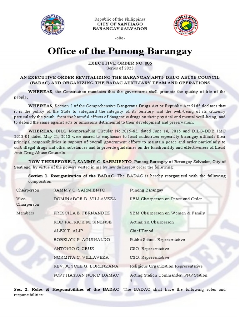 Executive Order No. 006 S. 2023 - ORGANIZING AUXILIARY TEAM | PDF | Government | Justice