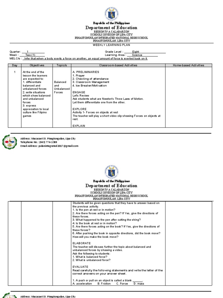 WLP Science Q1 W2 | PDF | Force | Behavior Modification